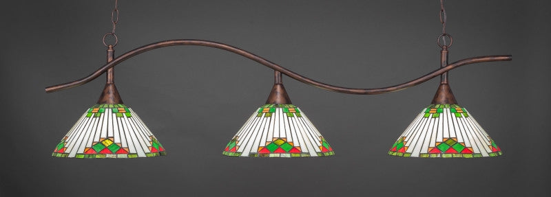 Swoop 3 Light Bar In Bronze Finish With 15" Green Sunray Tiffany Glass