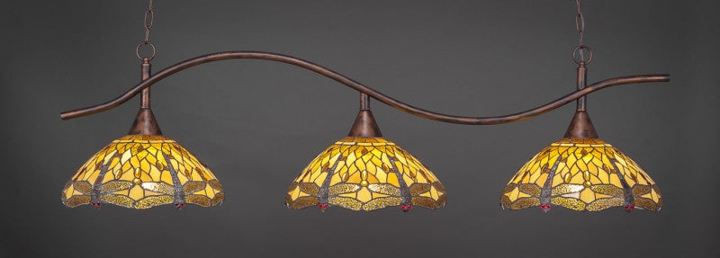 Swoop 3 Light Bar In Bronze Finish With 16" Amber Dragonfly Tiffany Gl