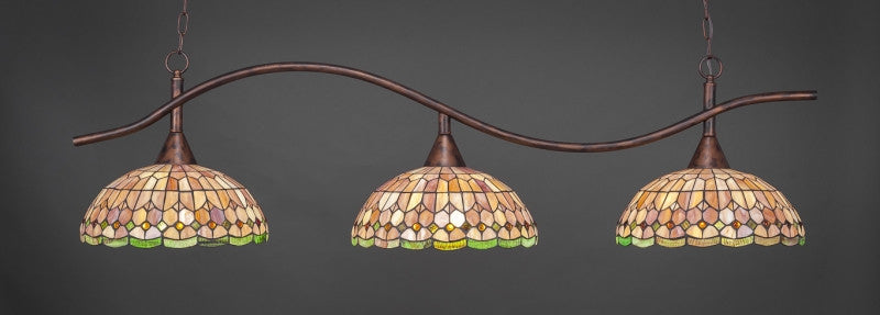 Swoop 3 Light Bar In Bronze Finish With 16" Rosetta Tiffany Glass (893