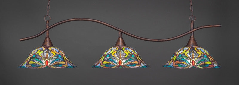 Swoop 3 Light Bar In Bronze Finish With 19" Kaleidoscope Tiffany Glass