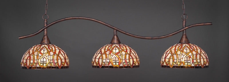 Swoop 3 Light Bar In Bronze Finish With 15" Persian Nites Tiffany Glas