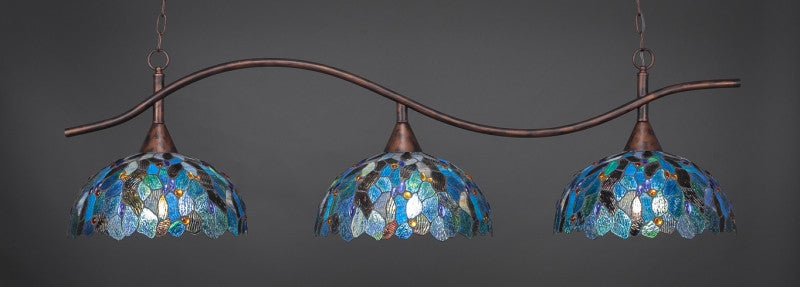 Swoop 3 Light Bar In Bronze Finish With 16" Blue Mosaic Tiffany Glass